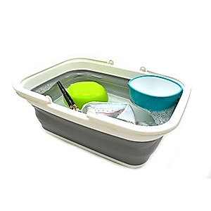 SAMMART 9.2L (2.37Gallon) Collapsible Tub with Handle - Portable Outdoor Picnic Basket/Crater - Foldable Shopping Bag - Space Saving Storage Container (Grey & Orange, 2)