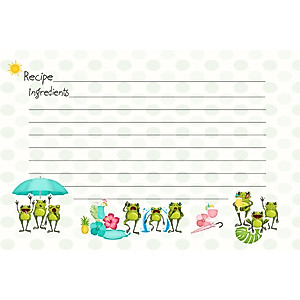 Frolicking Frogs 4x6" Recipe Card Tropical Fun Recipe Card Large Recipe Card Funny Frogs Summer Theme (Pack of 25)