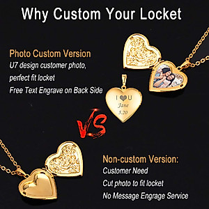 U7 Stainless Steel Locket Necklace that Hold Picture Women Mens Personalized Gift Heart Pendant Photo Image Necklaces, Mothers Day/Lover/Friends/Couple Jewelry