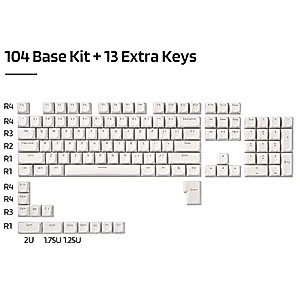 LTC LavaCaps 117-Key PBT Double Shot Keycaps, Translucent OEM Profile for ISO & ANSI Layout 61/68/84/87/98/104 Keys Mechanical Keyboard, with Keycap Puller - (Only Keycaps), White