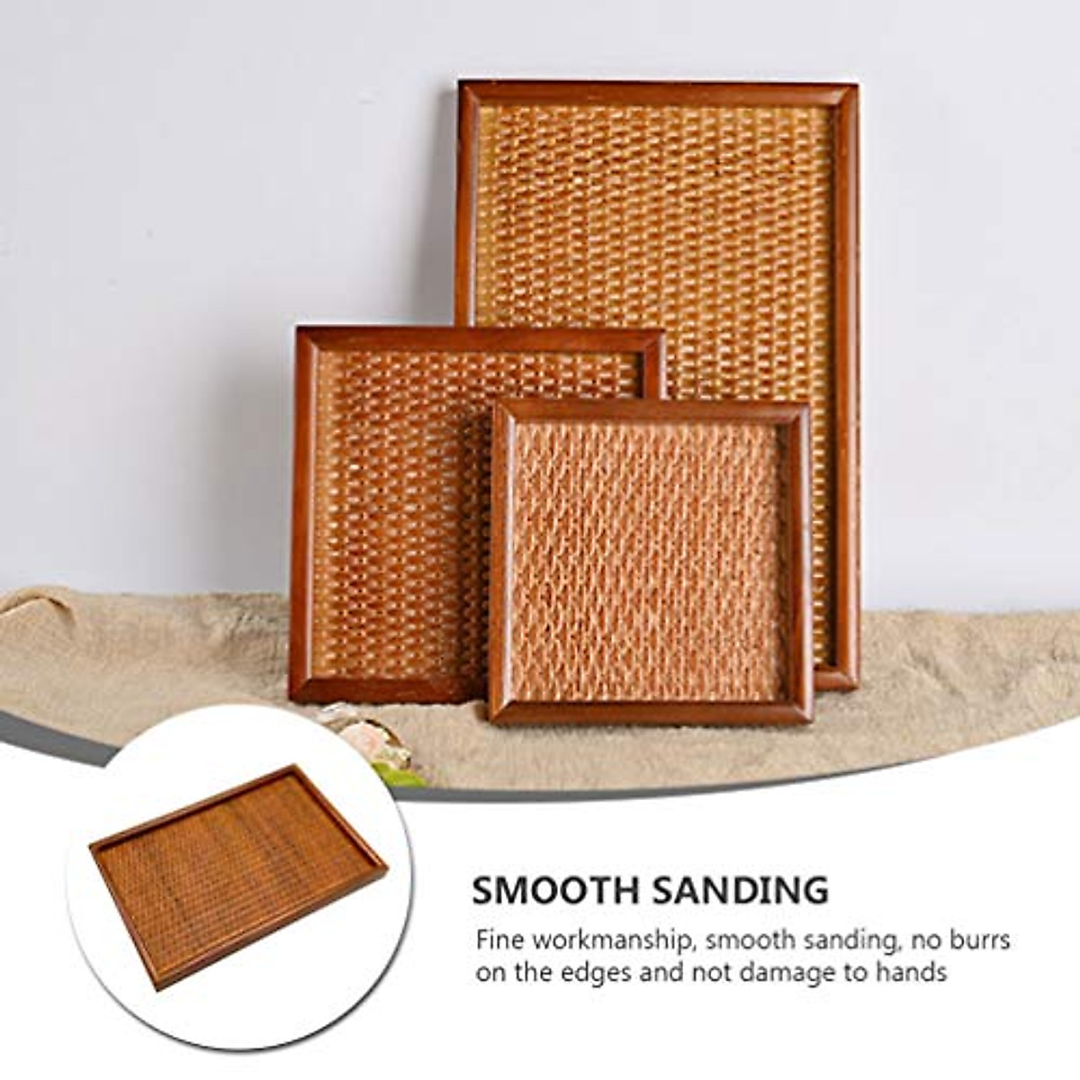 Cabilock Rustic Wooden Serving Trays Rattan Handwoven Rectangular Utensils Food Tea SPA Salon Tray Sundries Storage Organizer Farmhouse Decoration for Home Restaurant Brown 30x20cm