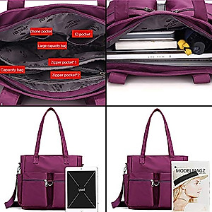 Dayfine Nylon Tote Bags for Women Waterproof Shoulder Bag Satchel Casual Handbags Lightweight Purse Multiple Pockets Bag-Purple