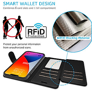 CoverON Pouch for iPhone 14 Plus Wallet Case, RFID Blocking Flip Folio Stand Vegan Leather Phone Cover Carrying Sleeve 6 Credit Card Holder Clutch Fit Apple iPhone 14 Plus Case - Black