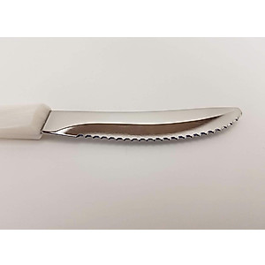 CUTCO Model 1759 Table Knife with White (Pearl) handle....................3.4” High Carbon Stainless DD serrated blade.............in factory sealed plastic bag.