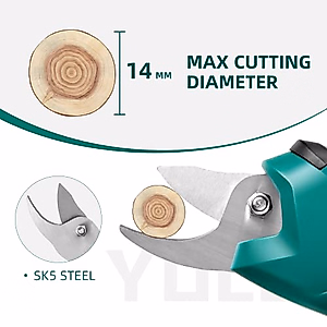 YOLENY Electric Pruning Shears, Cordless Pruning Shears with 5.1/6.6 Ft High Telescopic Pole, Lithium Battery Powered, with Safety Protection, Green