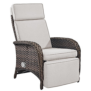 Belord Versatile Outdoor Recliner Chair - Reclining Patio Chair with Adjustable Backrest and Footrest, All-Weather Wicker Chaise Lounge Chair Outdoor for Pool Deck Brown