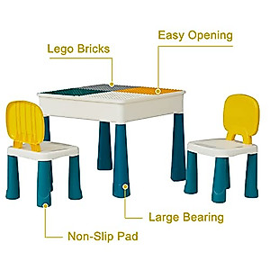 Kinfant 5-in-1 Kids Table & Chairs Set - Toddler Activity Center with Building Blocks for Boys & Girls, Sand & Water Table Set for Home, Playroom, Nursery