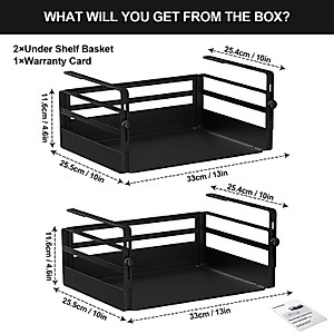 AmonHouseware 2 Pack Under Shelf Storage Basket Organizer,Adjustable Hanging Under Cabinet Add-on Storage Racks Slide-in Baskets Organizer for Laundry Room Kitchen Pantry Desk Bookshelf, Black