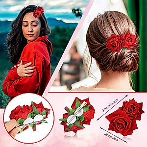 6 Pcs Rose Hair Clip Flower Hairpin Rose Hair Clip Comb Flower Hairpin Rose Brooch Floral Clips Mexican Rose Hair Accessories for Women Wedding Party Mother's Day(Red)