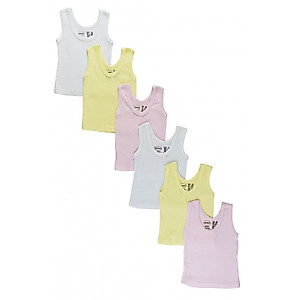 Bambini Cotton Baby Boy Baby Girl Rib Knit Sleeveless Infant White or Pastel Tank Tops Shirt 6-Pack 3-Pack by Miracle USA (0 Months, 6 Months, 6 Pack (Pink-Yellow-White))
