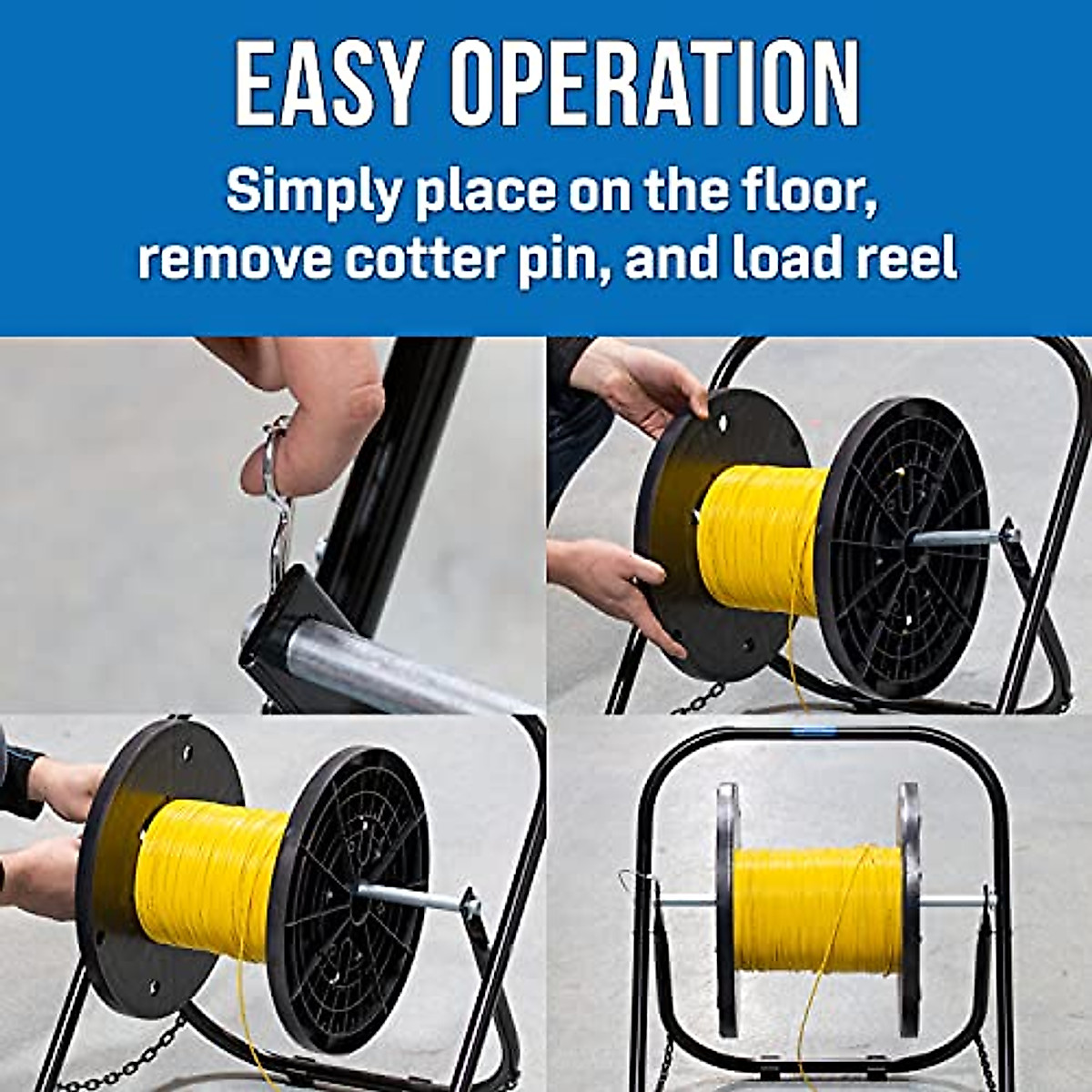 Jonard Tools CC-2721WS High Durability Steel Cable Caddy with Wheels and Pull Strap, Holds Cable Reels Up to 20” Diameter and 100 lbs Capacity,Black