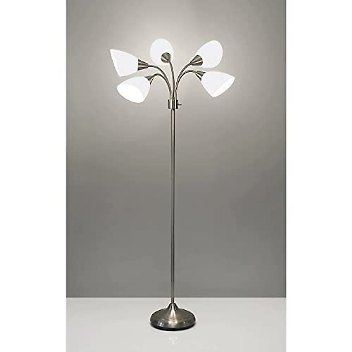 Adesso 7205-22 Multi-White Shade Floor Lamp, Adjustable Gooseneck Arms, Silver