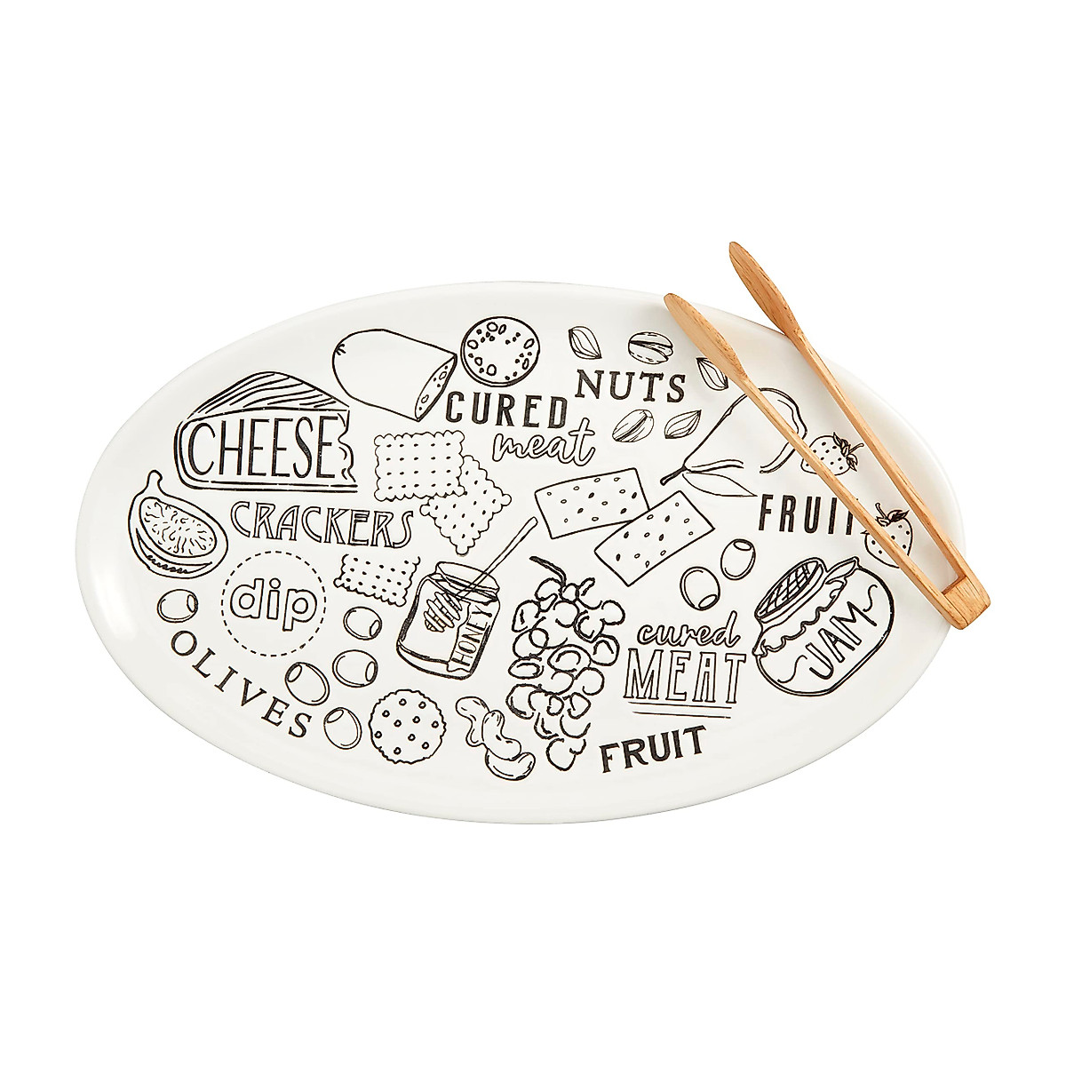 Mud Pie Charcuterie Platter Set, White, 8.5" x 14"