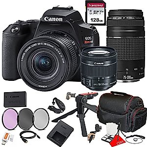 Canon EOS Rebel SL3 DSLR Camera w/EF-S 18-55mm F/4-5.6 Zoom is STM Lens + 75-300mm F/4-5.6 III Lens + 128GB Memory + Case + Filters + Tripod + 3 Piece Filter Kit + More (26pc Bundle)