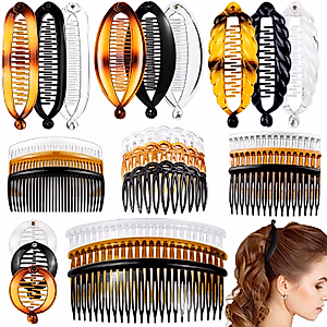 24 Pieces Banana Hair Clips Hair Comb Clips Classic Banana Clips Plastic Twist Hair Side Combs Accessories with 11/16/23/24 Teeth Ponytail Banana Hair Clips for Women Girls
