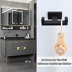 Aomasi Double Coat Hook, Stainless Steel Towel Robe Hook Kitchen Toilet Bathroom Accessories Dual Holder Heavy Duty Wall Mount, Matte Black
