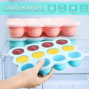 Potchen 3 Pack Baby Food Storage Container 12 Cup Silicone Baby Food Freezer Tray with Lid Stackable Reusable Silicone Baby Food Freezer Storage Tray for Food Vegetable Fruit Puree and Breast Milk