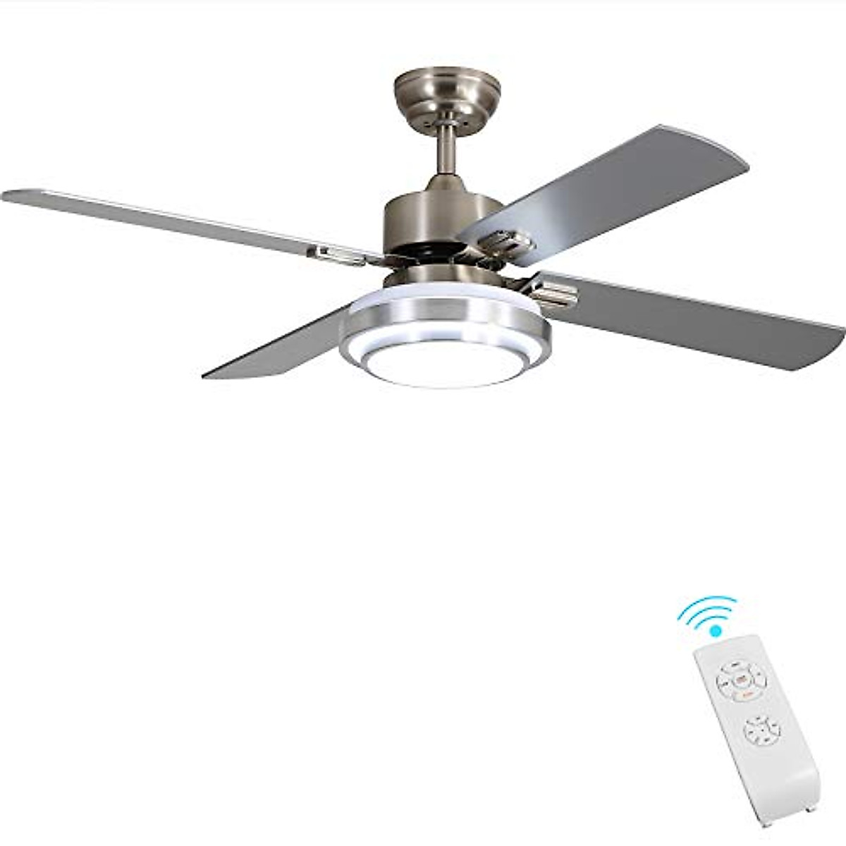 FINXIN Indoor Ceiling Fan Light Fixtures Remote LED 52 Brushed Nickel Ceiling Fans For Bedroom,Living Room,Dining Room Including Motor,Remote Switch