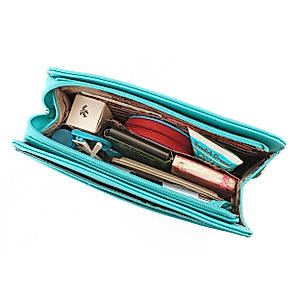 Pouchee Avi Vegan Leather Purse Organizer that doubles as a Clutch and Cross Body Bag (Coral/Cream)