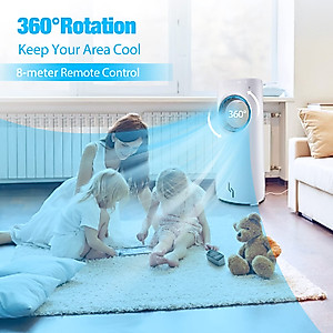 Evaporative Air Cooler - Trustech Portable Air Cooler, Cool & Humidifying with 3 Speeds, 12H Timer Evaporative Cooler, Bladeless Fan Ice Boxes Contained, Remote Control Tower Fan for Large Room Office