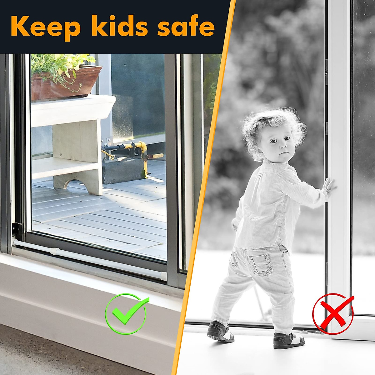 6 Pcs Black and White Sliding Door Security Bar Window Security Bar Adjustable Sliding Glass Door Bar Sliding Door Security Stick with Rubber Tips for Home Sliding Windows Door