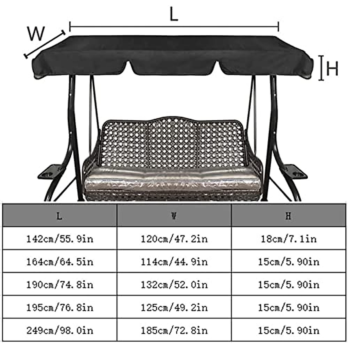 KFJZGZZ 1PC Set Swing Chair Canopy Replacement Cover,Swing Canopy Cover 2 & 3 Seater Waterproof Windproof Anti-Uv Hammock Replacement Canopy Roof Sun Shade Cover (Top Cover +Chair Cover)