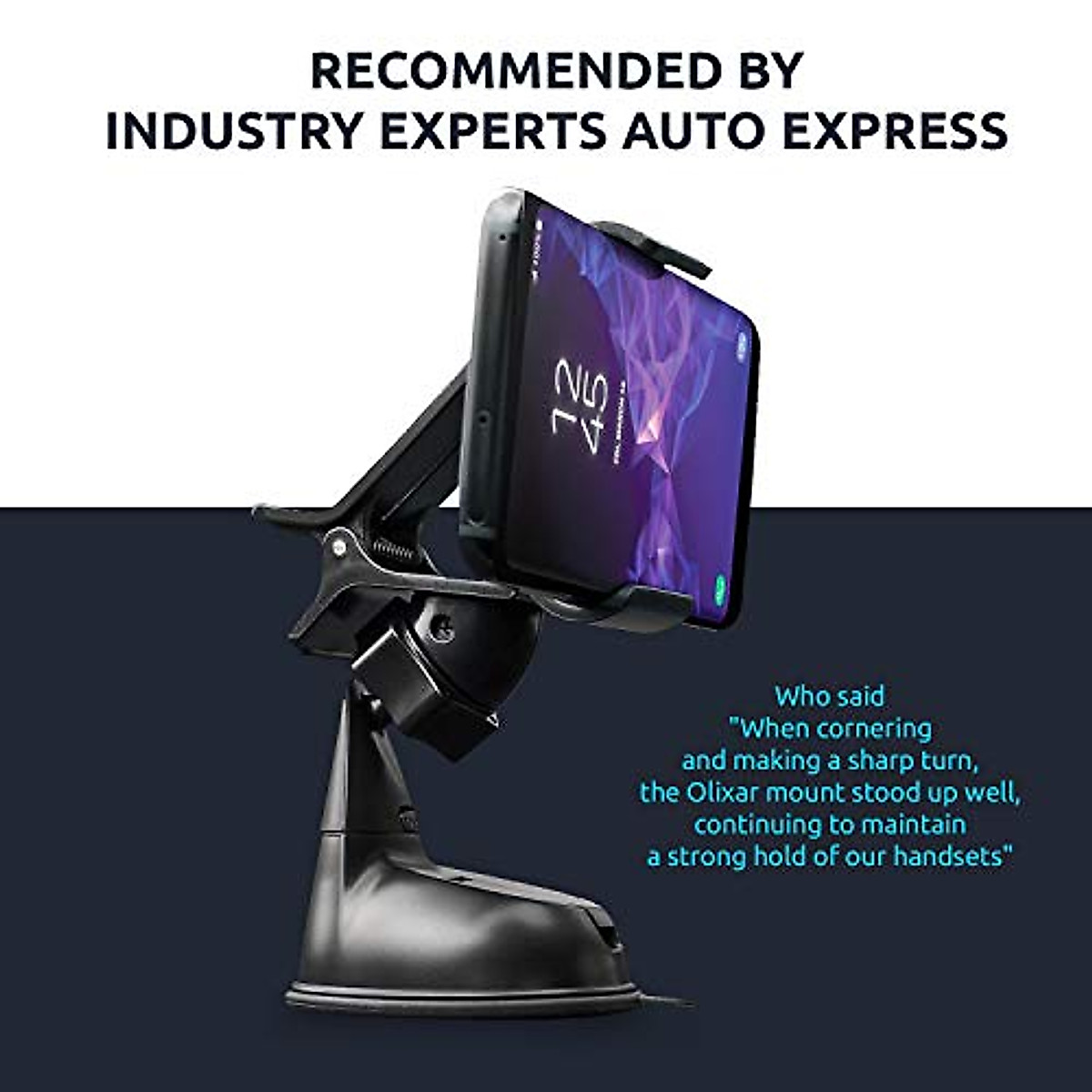 Olixar Windshield Phone Mount for Car - Easy to Use & Install Dock & Go - Very Sturdy Even on Bumpy Roads - Universal - Black