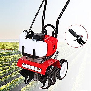Small Garden Tiller Cultivator, Gas Powered 52cc Rototillers Air-Cooled 2 Stroke Engine Garden Yard Tilling Tool