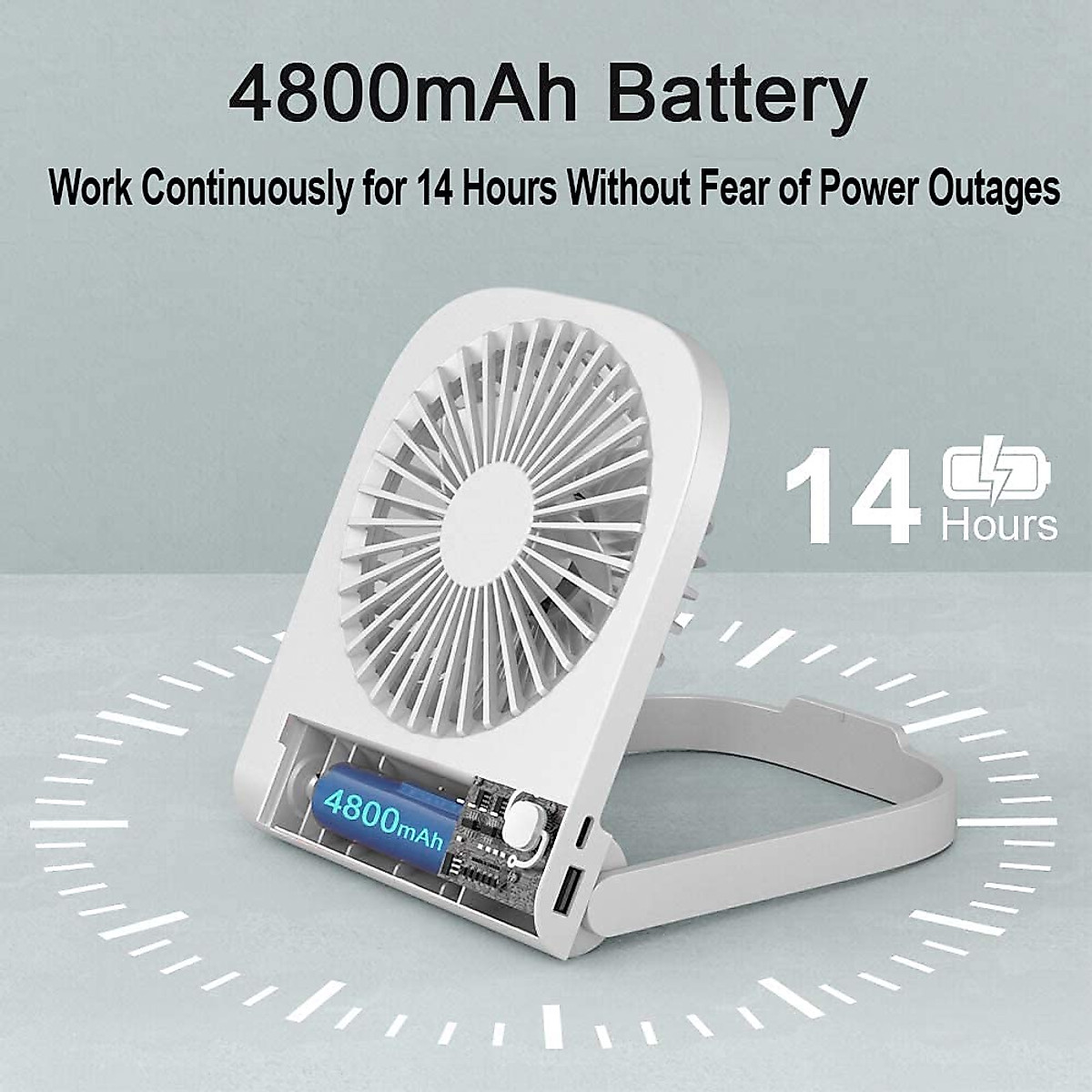 Personal USB Desk Fan, iHoven Mini Portable 14h Cooling Office Rechargeable Small Table Fan, 4800mah Quiet Battery Operated Desktop Fan Adjustable for Home Office Car Outdoor Travel White (white)