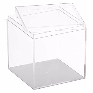 Hammont Clear Acrylic Boxes - 2 Pack - 4''x4''x4'' - Small Cube Lucite Boxes for Gifts, Weddings, Party Favors, Treats, Candies & Accessories, Plastic Storage Boxes