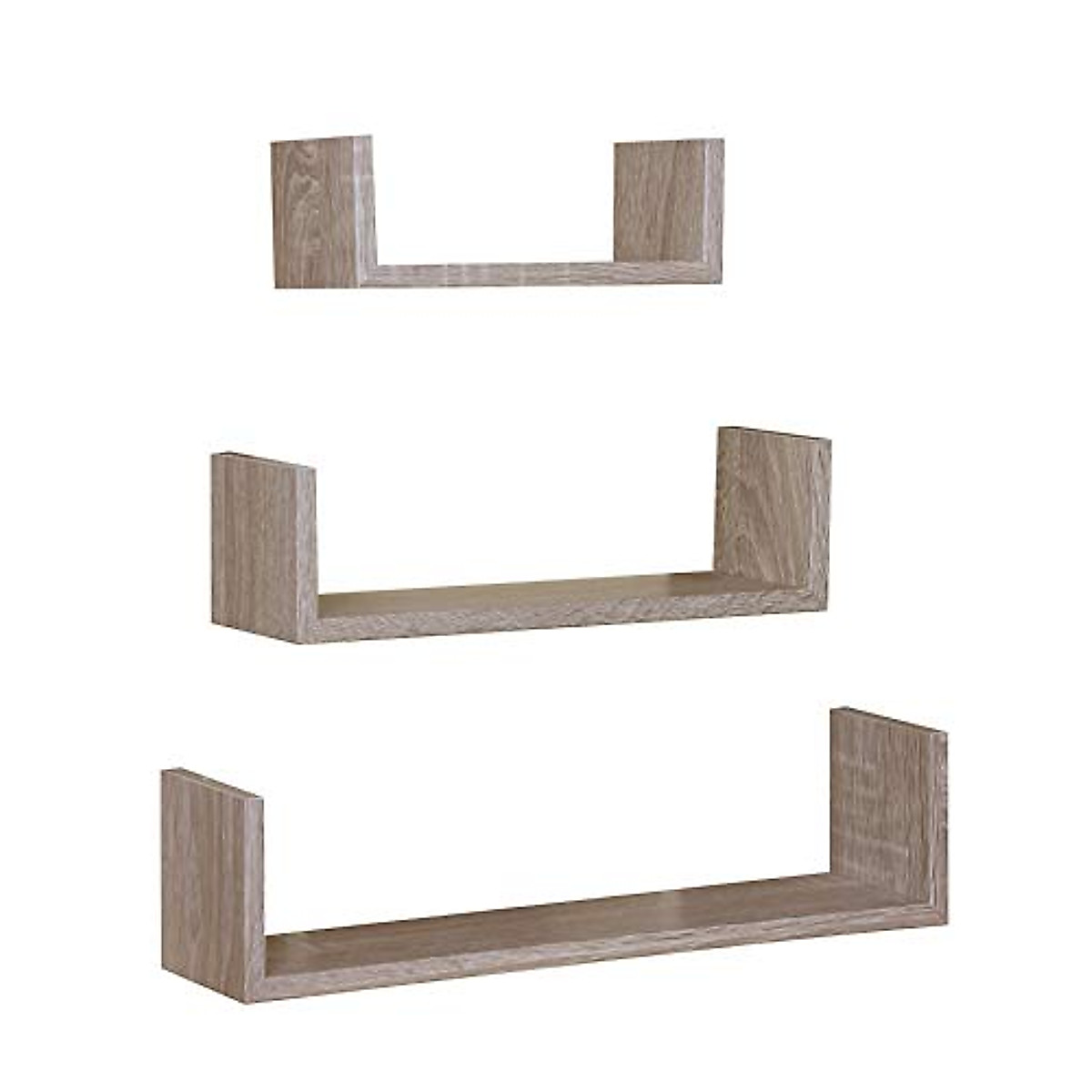 Home Basics Durable Floating Wood Shelf, (Set of 3), Oak (1)