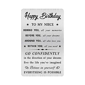 MOQIYXL Niece Birthday Card, Happy Birthday Niece Gifts Ideas, Small Engraved Wallet Card