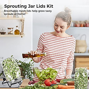 Homaisson 4 Packs Sprouting Jar Lids Sprouting Stand, Stainless Steel Mason Sprouting Jar Lids with 4 Jar Stands, 3.39inch Breathable Wide-Mouth Sprouting Jar Lids for 3.39inch Mason Jars, Grow Bean Sprouts, Broccoli Seeds, Alfalfa,