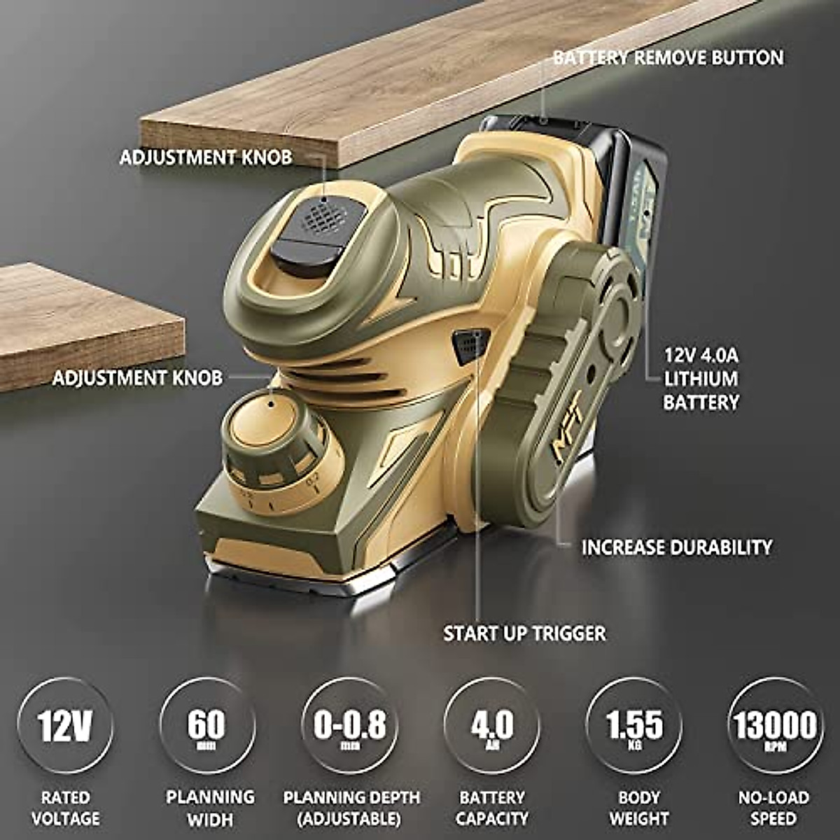 XtremepowerUS 12V Cordless Portable Planer 13,000 R/Min Electric Hand-Planer for Woodworking Planer Wood Planer Charger & Battery W/Storage Bag