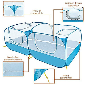 Lukovee Small Animals Playpen, Chicken Pen with Escape-Proof Detachable Bottom & 4 Zipper Doors, Breathable Foldable Portable Large Chicken Run Coop for Puppy Duck Kitten Rabbits Outdoor Yard (Blue)