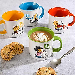 Peanuts Snoopy Gentle Reminders Camper 21oz Mugs, Stoneware, 4-Pack, Assorted Colors