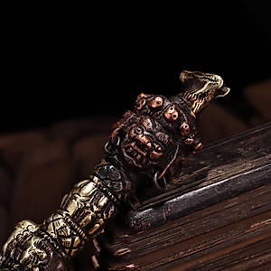 8" Tibetan Temple Collection Old Bronze Horse Head Mahakala Head Skull Head Dorje Vajra Phurpa Tiantie tip Town House Exorcism