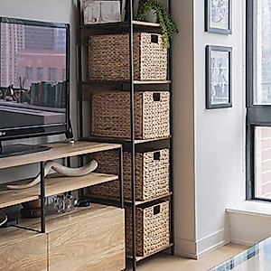 4 Decorative Hand-Woven Small Water Hyacinth Wicker Storage Basket, 16x11x11 Perfect for Shelving Units