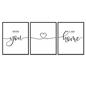 With You I Am Home Minimalist Home Decor Bedroom Wall Art Couples Gift Home Sweet Home Wall Art For Her Above Bed Artwork Set of 3 Bedroom Quotes Above Bed Artwork Home Decor UNFRAMED 11x14inch