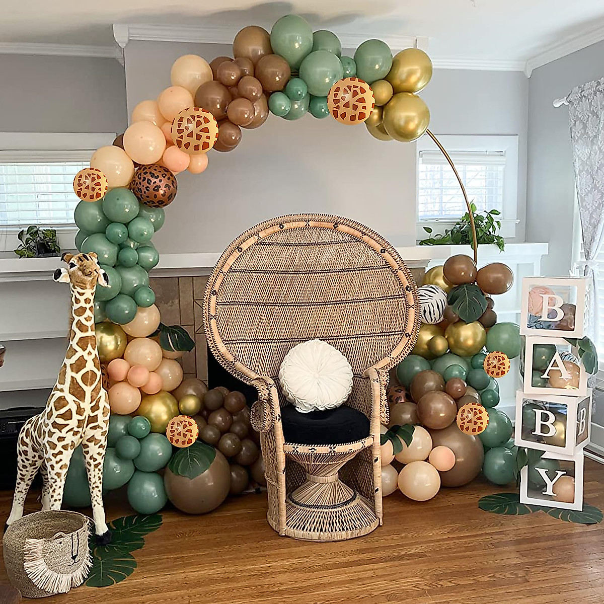 Green Brown Balloons 60 Pcs Jungle Safari Sage Green Brown Gold Cream Balloons Retro Khaki Brown Avocado Green Apricot Balloon for Boys Giraffe Woodland Animal Baby Shower Birthday Party Decorations