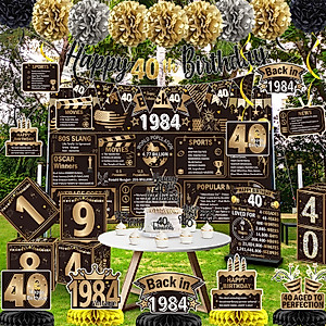 40th Birthday Decorations for Men 47Pcs 40 Birthday Banner Happy 40th Birthday Decorations 1984 Birthday Decorations with Back in 1984 Banner 40 Balloons 1984 Card Boxes Cake Topper Poms