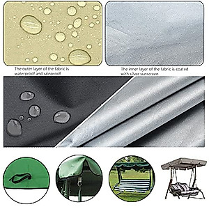 QYCSL Patio Swing Canopy Cover 2 Or 3 Seater Sizes Waterproof Outdoor Swing Seat Chair Awning Sun Shade Roof Windproof Anti-Uv Garden Hammock Replacement Canopy Set,Brown,195x125x15cm/77x49x6''