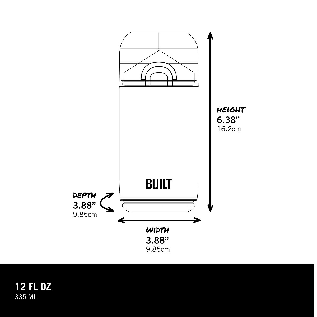 BUILT 12 Ounces Tidbit On The Go Snack Container with Lid and Pourer, Food and Snack Storage with Measure Marks, Concrete Grey