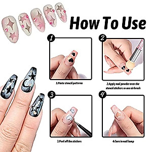 24 Sheets Airbrush Stencils Nail Stickers for Nail Art, French Nail Decals Printing Template Stencil Tool Moon Stars Heart Butterfly French Design Hollow (154 Designs)