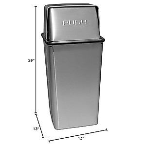 Witt Industries 13HTSS Stainless Steel 13-Gallon Waste Watcher Hamper and Push Top Receptacle, Legend "Push", Square, 13" Width x 13" Depth x 29" Height, Silver