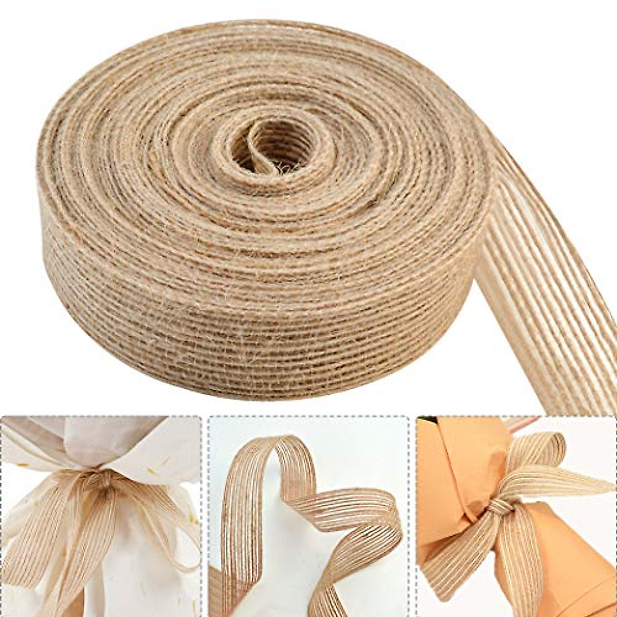6 Roll Natural Burlap Fabric Burlap Ribbons Roll, Natural Burlap Wedding Ribbon Decorative Burlap Fabric for Wedding DIY Crafts Burlap Bows Gift Wrapping Home Decor, 0.8inch 32.8Ft Each Roll