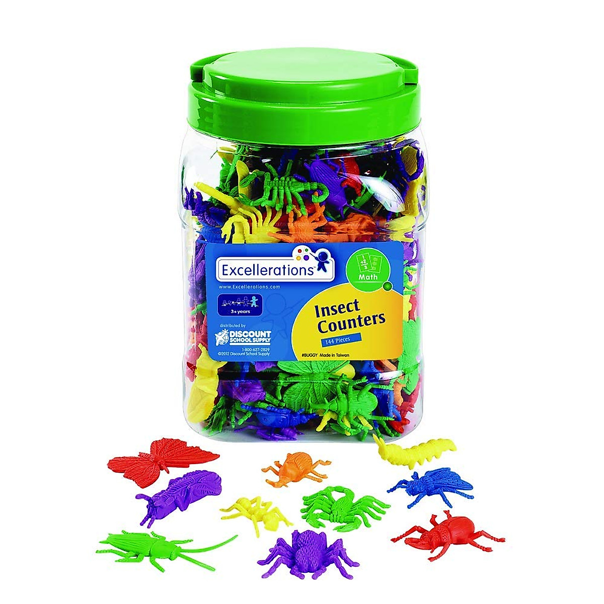 Excellerations Math Manipulatives Set of 144 Bug Counters 1-1/2 inches -2 inches, STEM Educational Toy for Mathematics, Preschool (Item # Buggy)