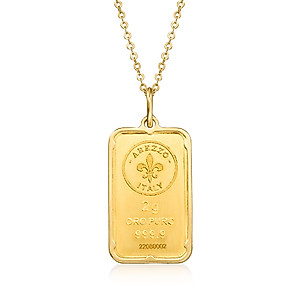Ross-Simons Italian 24kt Yellow Gold Fleur-De-Lis 2-Gram Ingot Pendant Necklace With 14kt Yellow Gold Frame. 20 inches