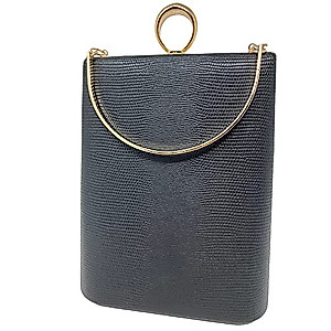 Cirilla Women Snake Pattern Evening Bag Clutch Purse Crossbody Bag with Ring-style lock for Wedding Cocktail Party Banquet (black)