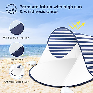ISILER Pop Up Beach Tent, Portable Outdoor Beach Shade Tent, UPF 50+ Baby Beach Shelter, Easy Setup Windproof Waterproof Beach Canopy